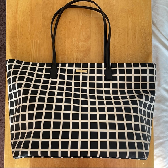 kate spade | Bags | Kate Spade New York Black White Basket Weave Tote ...